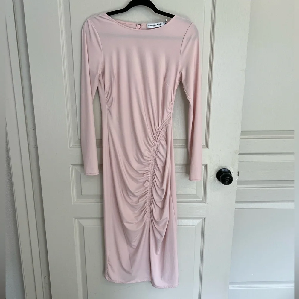 Self-Portrait | Dresses | Self Portrait Blush Ruched Cutout Midi Dress ...